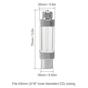 Clscea CO2 Bubble Counter with Check Valve for CO2 Generator Regulator Planted Aquarium Aluminum Alloy Silver