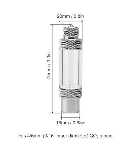 Clscea CO2 Bubble Counter with Check Valve for CO2 Generator Regulator Planted Aquarium Aluminum Alloy Silver