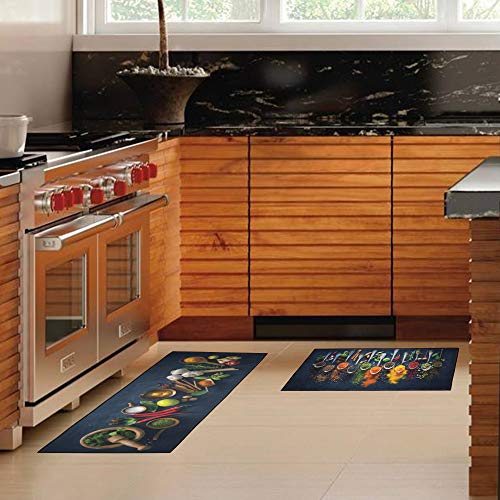 UpNUpCo Artistic and Colorful Kitchen Rugs Kitchen Mats for Floor Non Slip Kitchen Rugs and Mats Kitchen Mat Set Farmhouse Kitchen Rugs and Mats Kitchen - Spicy Art - 2 Pieces - 30"x17" + 47”x17