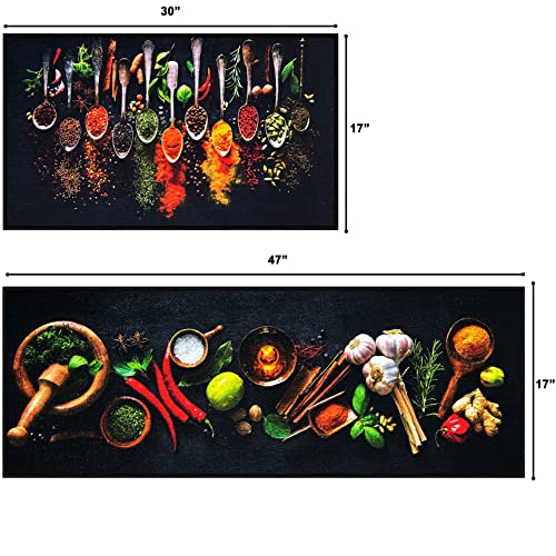 UpNUpCo Artistic and Colorful Kitchen Rugs Kitchen Mats for Floor Non Slip Kitchen Rugs and Mats Kitchen Mat Set Farmhouse Kitchen Rugs and Mats Kitchen - Spicy Art - 2 Pieces - 30"x17" + 47”x17