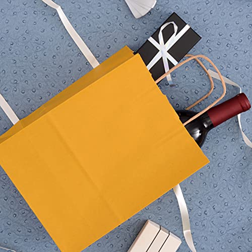 Yellow Gift Bags - 8x4x10 Inch 50 Pack Mustard Kraft Paper Shopping Bags with Handles, Small Craft Totes in Bulk for Boutiques, Small Business, Retail Stores, Birthday Parties, Merchandise, Bulk