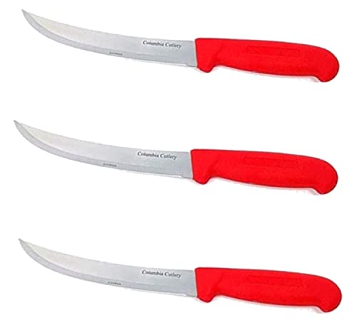 Columbia Cutlery 12" Cimiter / Curved Butcher Knife - Red Fibrox Handle (3 Pack - 12" Red Cimiter)