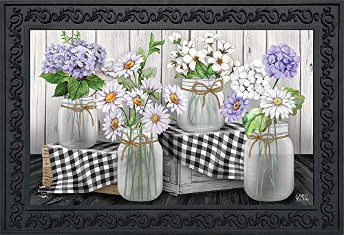 Briarwood Lane Checkered Mason Jars Spring Doormat Daisies Floral Indoor Outdoor 30" x 18"