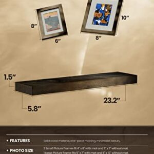 LYNNC Floating Shelves, 2 Rustic Wood Shelves + 3 Photo Frames, Wall Shelves for Bedroom, Living Room, Bathroom, Kitchen, Cocoa Brown