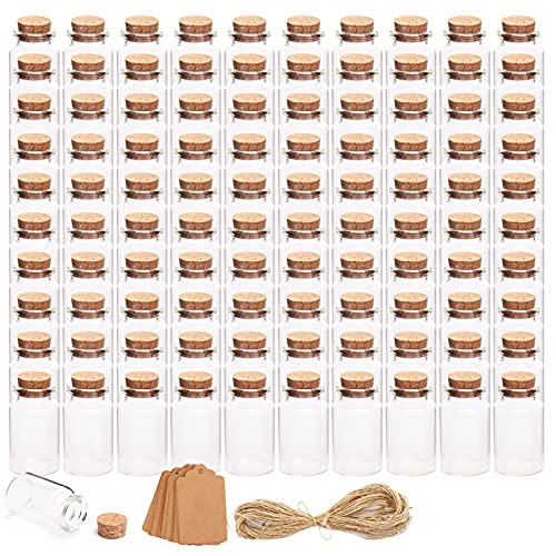 Kingrol 100 Pack 20ml Cork Stoppers Glass Bottles, Wishing Bottles, Mini Storage Bottle for Arts, Crafts, Decoration, Party Favors