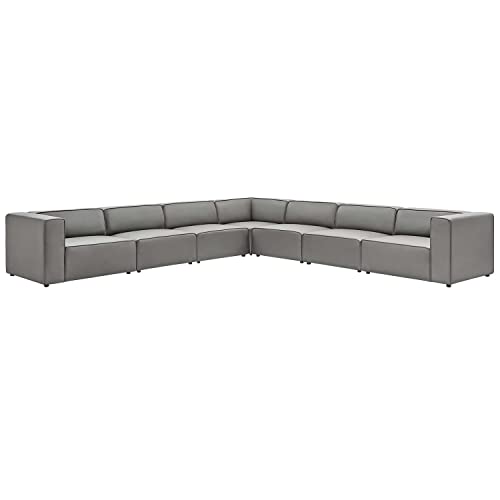 Modway Mingle Vegan Leather 7-Piece Sectional Sofa, Gray