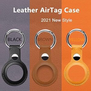 HXL New Leather Case for Apple AirTag Finder, Anti-Scratch Protective Leather Case with Keychain, 1 Pack Anti-Lost Open Port Design (Dual Hole - Brown)