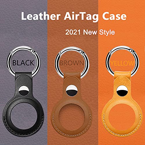 HXL New Leather Case for Apple AirTag Finder, Anti-Scratch Protective Leather Case with Keychain, 1 Pack Anti-Lost Open Port Design (Dual Hole - Brown)