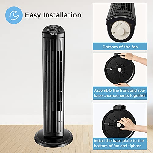 PELONIS 30 Inch Oscillating Tower Fan with 3 Speed Settings and Auto-off Timer, Standing Fan PFT28A2BBB, Black