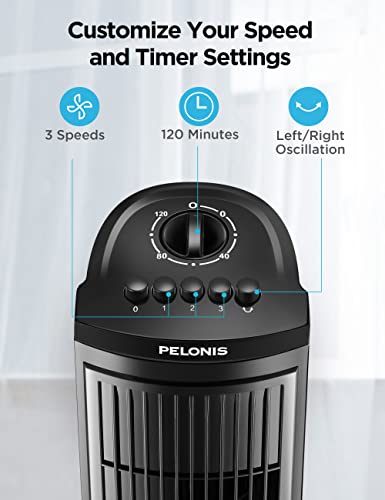 PELONIS 30 Inch Oscillating Tower Fan with 3 Speed Settings and Auto-off Timer, Standing Fan PFT28A2BBB, Black