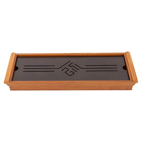 Natural Bamboo Tea Tray Drainage Type Cup Plate Traditional Chinese Style Serving Tray Kung Fu Tea Accessory 14.96 x 5.28 x 1.49inch