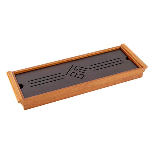 Natural Bamboo Tea Tray Drainage Type Cup Plate Traditional Chinese Style Serving Tray Kung Fu Tea Accessory 14.96 x 5.28 x 1.49inch