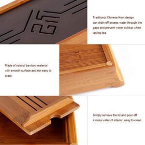 Natural Bamboo Tea Tray Drainage Type Cup Plate Traditional Chinese Style Serving Tray Kung Fu Tea Accessory 14.96 x 5.28 x 1.49inch