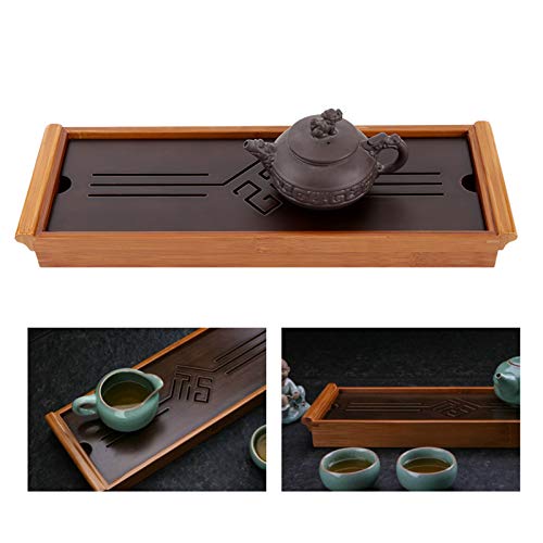 Natural Bamboo Tea Tray Drainage Type Cup Plate Traditional Chinese Style Serving Tray Kung Fu Tea Accessory 14.96 x 5.28 x 1.49inch