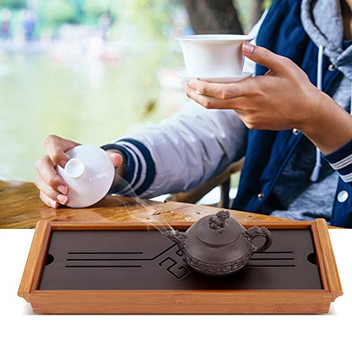 Natural Bamboo Tea Tray Drainage Type Cup Plate Traditional Chinese Style Serving Tray Kung Fu Tea Accessory 14.96 x 5.28 x 1.49inch