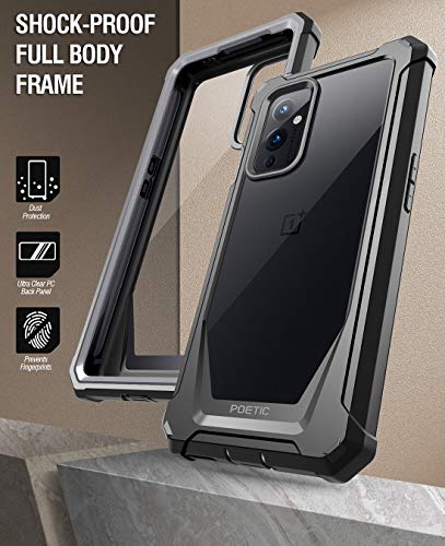 Poetic Guardian Series Case Designed for Oneplus 9 5G, Full-Body Hybrid Shockproof Bumper Cover with Built-in-Screen Protector, Black/Clear