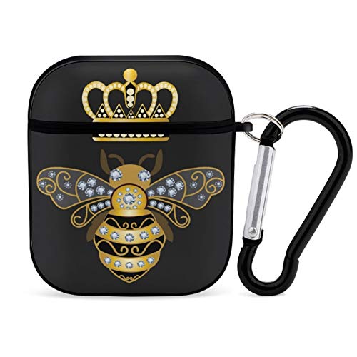 Queen Bee with Crown Airpods Case Cover for Apple AirPods 2&1 Cute Airpod Case for Boys Girls Silicone Protective Skin Airpods Accessories with Keychain