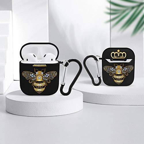 Queen Bee with Crown Airpods Case Cover for Apple AirPods 2&1 Cute Airpod Case for Boys Girls Silicone Protective Skin Airpods Accessories with Keychain