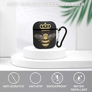 Queen Bee with Crown Airpods Case Cover for Apple AirPods 2&1 Cute Airpod Case for Boys Girls Silicone Protective Skin Airpods Accessories with Keychain