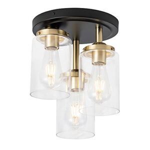 mayful semi flush mount ceiling light, 3-light clear glass shade ceiling light fixture, gold finish cluster cylinder ceiling light fixtures for kitchen dining room hallway foyer