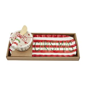 mud pie, multi, boxed christmas tray & dip set, tray 5" x 12", dip 2" x 3 3/4" dia | spreader 5"