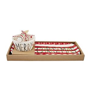 Mud Pie, Multi, Boxed Christmas Tray & Dip Set, tray 5" x 12", dip 2" x 3 3/4" dia | spreader 5"