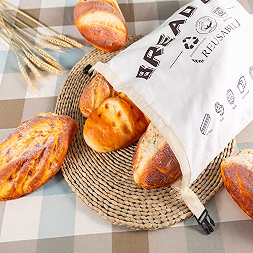 ZOOFOX Set of 2 Bread Bag, Waterproof Reusable Linen Cotton Bread Bags, Fresh-keeping Homemade Bread Container Bag with Double Lining for Large Loaf, Baguette, Food, Gift Giving, 17" x 13"