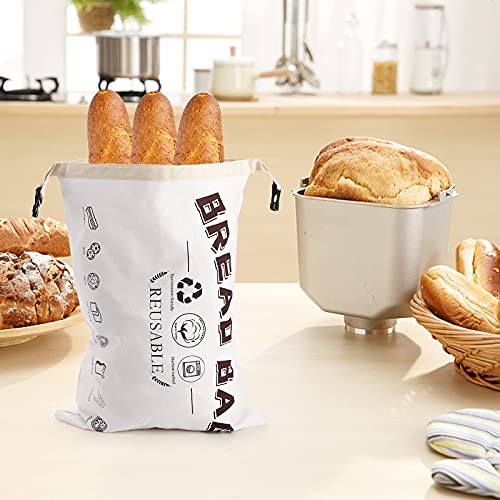 ZOOFOX Set of 2 Bread Bag, Waterproof Reusable Linen Cotton Bread Bags, Fresh-keeping Homemade Bread Container Bag with Double Lining for Large Loaf, Baguette, Food, Gift Giving, 17" x 13"