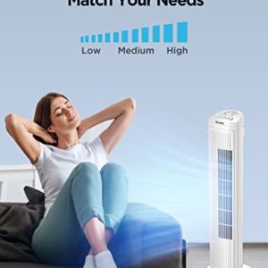 PELONIS 30 Inch Oscillating Tower Fan with 3 Speed Settings and Auto-off Timer, Standing Fan PFT28A2BWW, White