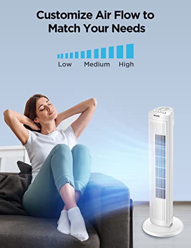 PELONIS 30 Inch Oscillating Tower Fan with 3 Speed Settings and Auto-off Timer, Standing Fan PFT28A2BWW, White