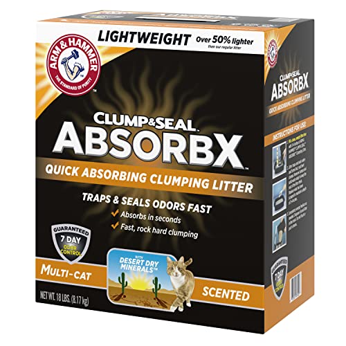 Arm & Hammer Clump & Seal AbsorbX Lightweight Quick Absorbing Scented Multi-Cat Clumping Cat Litter, 18 lb, Small