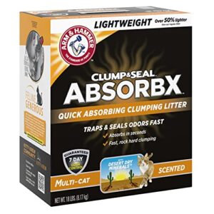 Arm & Hammer Clump & Seal AbsorbX Lightweight Quick Absorbing Scented Multi-Cat Clumping Cat Litter, 18 lb, Small