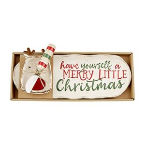 mud pie, multi, christmas farmhouse merry little tray & dip set, 5" x 13", tray dip 5" x 3" | spreader 5 1/2"