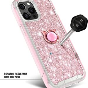 NZND Case for iPhone 11 with Built-in Screen Protector (6.1 inch, 2019) Ring Holder/Wrist Strap, Full-Body Protective Shockproof Rugged Bumper Cover, Impact Resist Durable Case (Glitter Rose Gold)