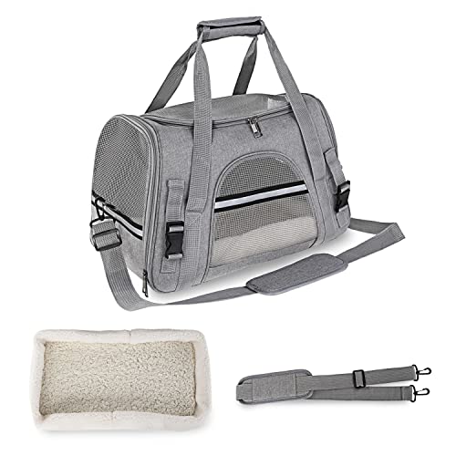 DUJP Soft-Sided Pet Carrier Bag for Under 14 lbs Puppy Kitten Bunny Rabbits Small Cats Dogs Animals , Easy Vet Visit Pet Animals Cage Kennel for Travel & Car, Gray