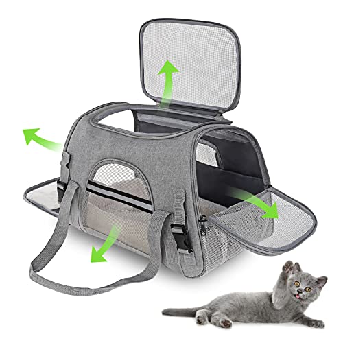 DUJP Soft-Sided Pet Carrier Bag for Under 14 lbs Puppy Kitten Bunny Rabbits Small Cats Dogs Animals , Easy Vet Visit Pet Animals Cage Kennel for Travel & Car, Gray