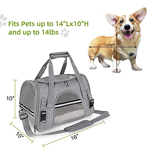 DUJP Soft-Sided Pet Carrier Bag for Under 14 lbs Puppy Kitten Bunny Rabbits Small Cats Dogs Animals , Easy Vet Visit Pet Animals Cage Kennel for Travel & Car, Gray