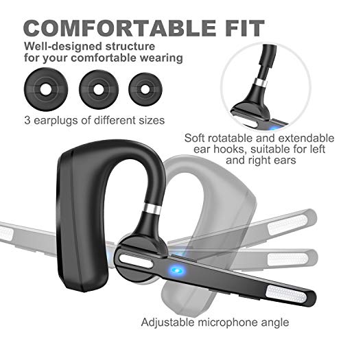 MQQC Bluetooth Headset V5.0, Wireless Bluetooth Earpiece 24Hrs HD Calling,CVC8.0 Dual Mic Noise Cancelling, Hands-Free Bluetooth Earphone for Driving/Business/Office