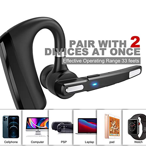 MQQC Bluetooth Headset V5.0, Wireless Bluetooth Earpiece 24Hrs HD Calling,CVC8.0 Dual Mic Noise Cancelling, Hands-Free Bluetooth Earphone for Driving/Business/Office