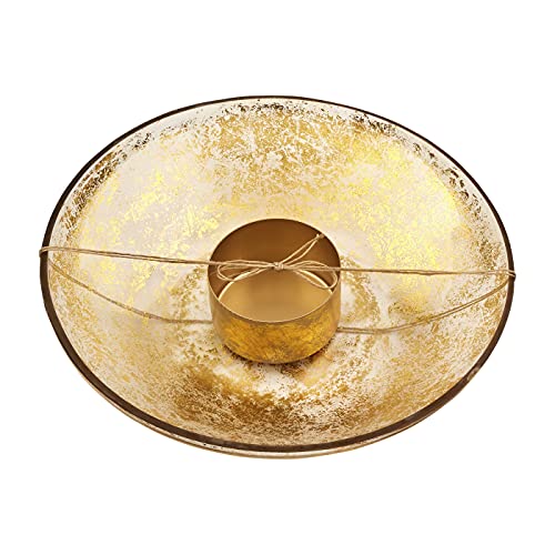 Mud Pie, Gold, Foiled Glass Chip & Dip Set, 2.75" x 12.5" dia, chip 2 3/4" x 12 1/2" dia | dip 2" x 3 1/2" dia