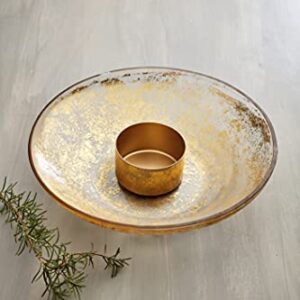 Mud Pie, Gold, Foiled Glass Chip & Dip Set, 2.75" x 12.5" dia, chip 2 3/4" x 12 1/2" dia | dip 2" x 3 1/2" dia