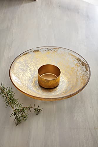 Mud Pie, Gold, Foiled Glass Chip & Dip Set, 2.75" x 12.5" dia, chip 2 3/4" x 12 1/2" dia | dip 2" x 3 1/2" dia