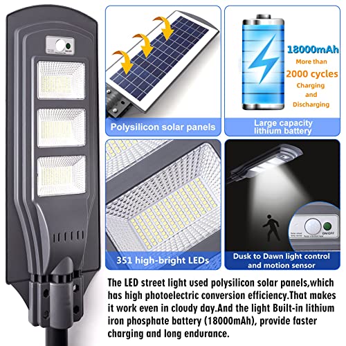 ILLSTAR Solar Street Lights Outdoor - Solar Street Light Dusk to Dawn 300W Equivalent - Motion Sensor & Remote Control - Solar Street Light for Parking Lot,Backyard, Pathway etc.（2-Pack