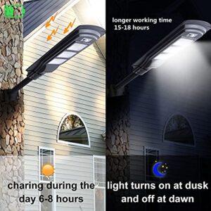 ILLSTAR Solar Street Lights Outdoor - Solar Street Light Dusk to Dawn 300W Equivalent - Motion Sensor & Remote Control - Solar Street Light for Parking Lot,Backyard, Pathway etc.（2-Pack