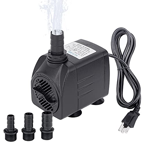 ALLYLANG 450-550GPH Submersible Sump Pump, Ultra Quiet for Fish Tank, Pond, Aquarium, Statuary, Rockery, Hydroponics, Compact Water Pump with 5.9ft Power Cord, 3 Nozzles (450GPH)