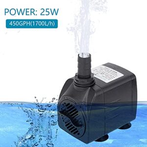 ALLYLANG 450-550GPH Submersible Sump Pump, Ultra Quiet for Fish Tank, Pond, Aquarium, Statuary, Rockery, Hydroponics, Compact Water Pump with 5.9ft Power Cord, 3 Nozzles (450GPH)