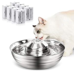 opolemin stainless steel cat water fountain with 8 replacement filters, 67oz/2l cat water dispenser easy assemble& clean, pet water fountain for small cats dogs inside (with power adapter)