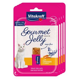 vitakraft gourmet jelly squeezable cat treats - chicken and carrot - tasty gelatin cat snack - great for hand feeding - multi pack of 4