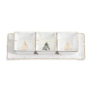 mud pie, gold, triple dip tray set, 3.75" x 10.5", assembled 3 3/4" x 10 1/2"