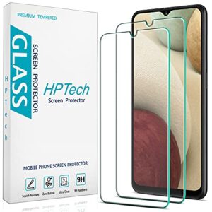 hptech (2 pack) screen protector for samsung galaxy a12 tempered glass, easy to install, anti-scratch, no-bubble, case friendly